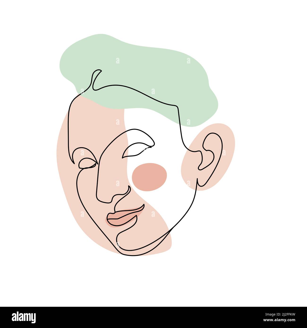 Female face single line drawing and pastel abstract shapes composition ...