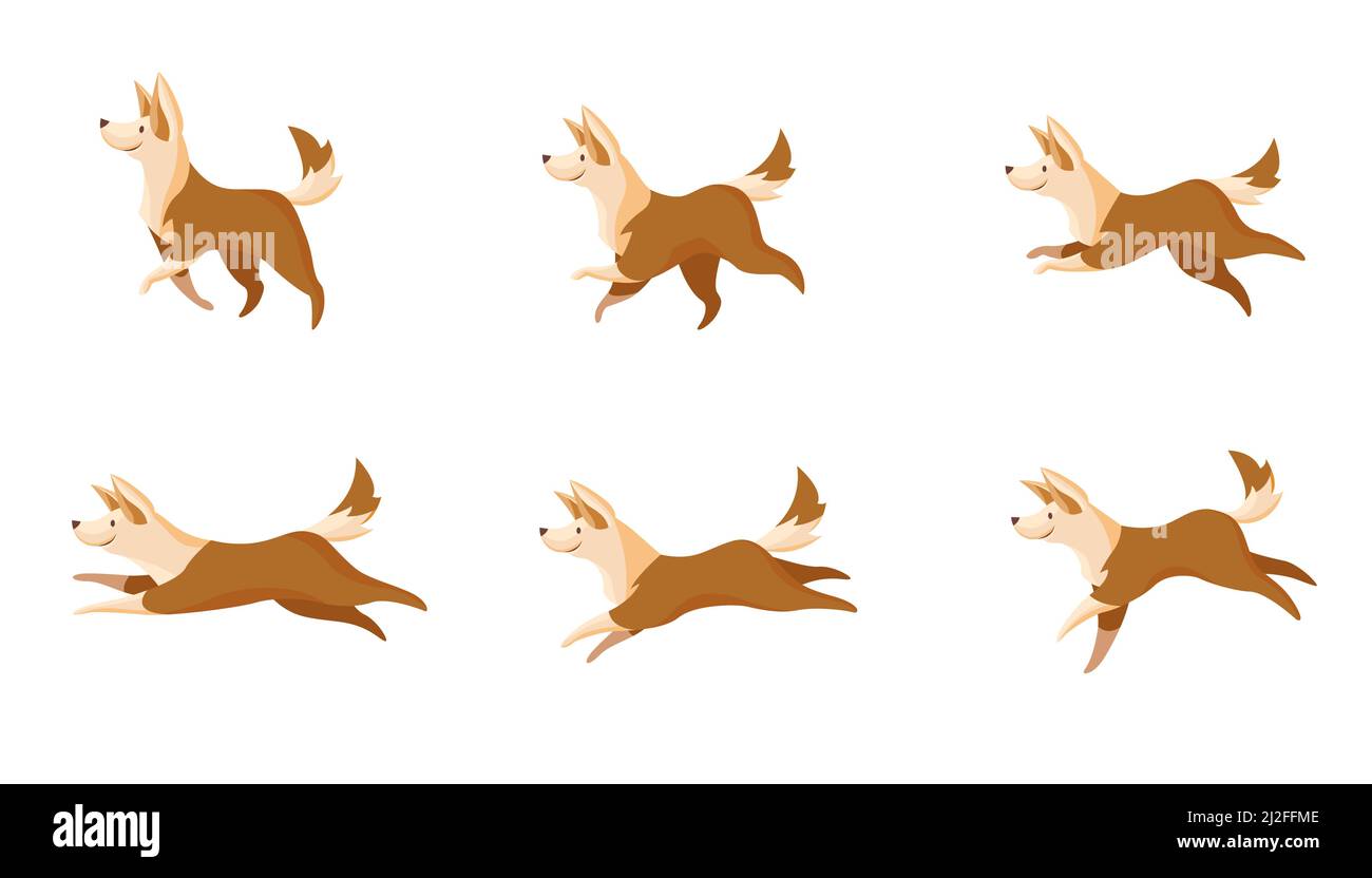 Fast or slow dogs movement set. Side view of cartoon pet walking or ...