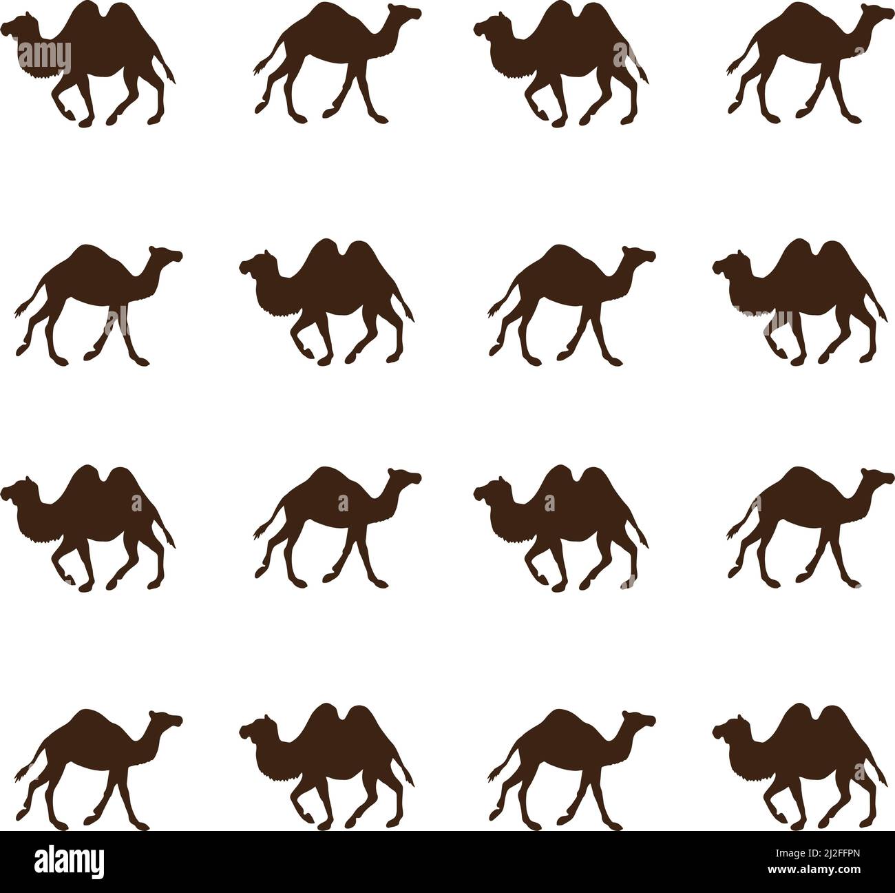 Vector seamless pattern of black different camel silhouette isolated on ...