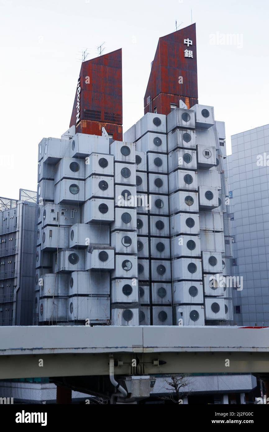 Tokyo, Japan. 1st Apr, 2022. The Nakagin Capsule Tower is seen in ...