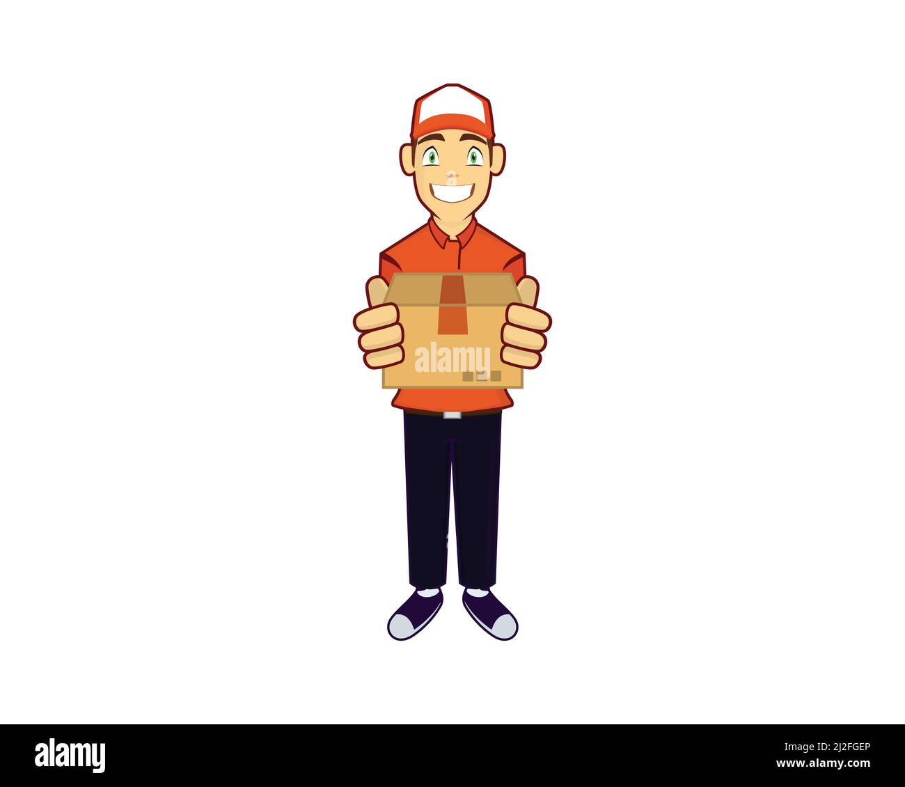 Delivery Man Giving a Box to Consumer or Recipient Mascot Illustration ...