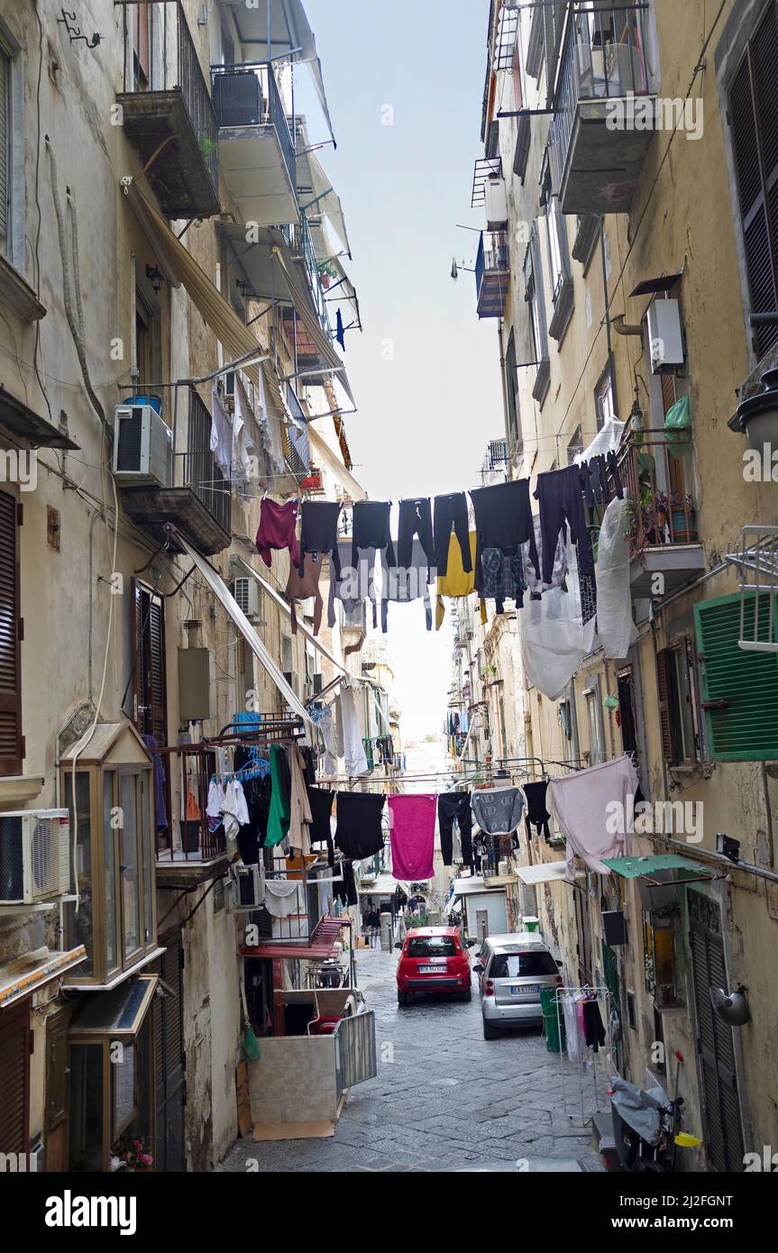 Washing hanging on a line in the Spanish Quarters of Naples Stock Photo ...