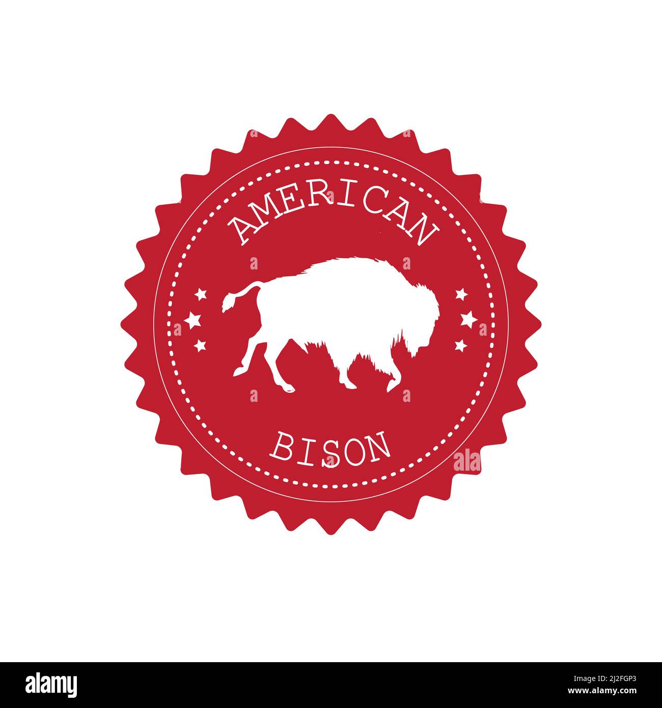Vector round retro red logo with bison silhouette isolated on white ...