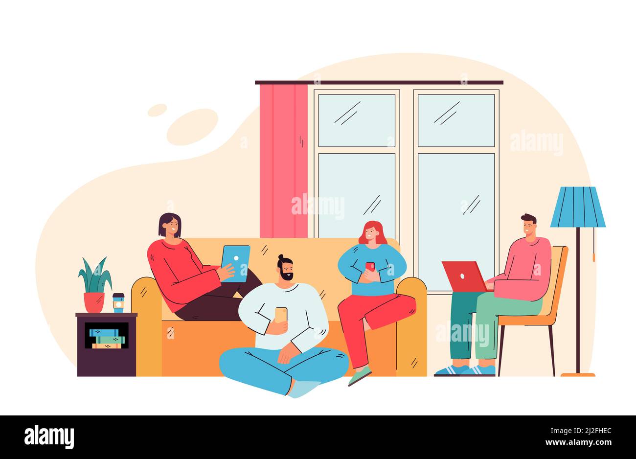 Woman laptop happy sofa Stock Vector Images - Alamy