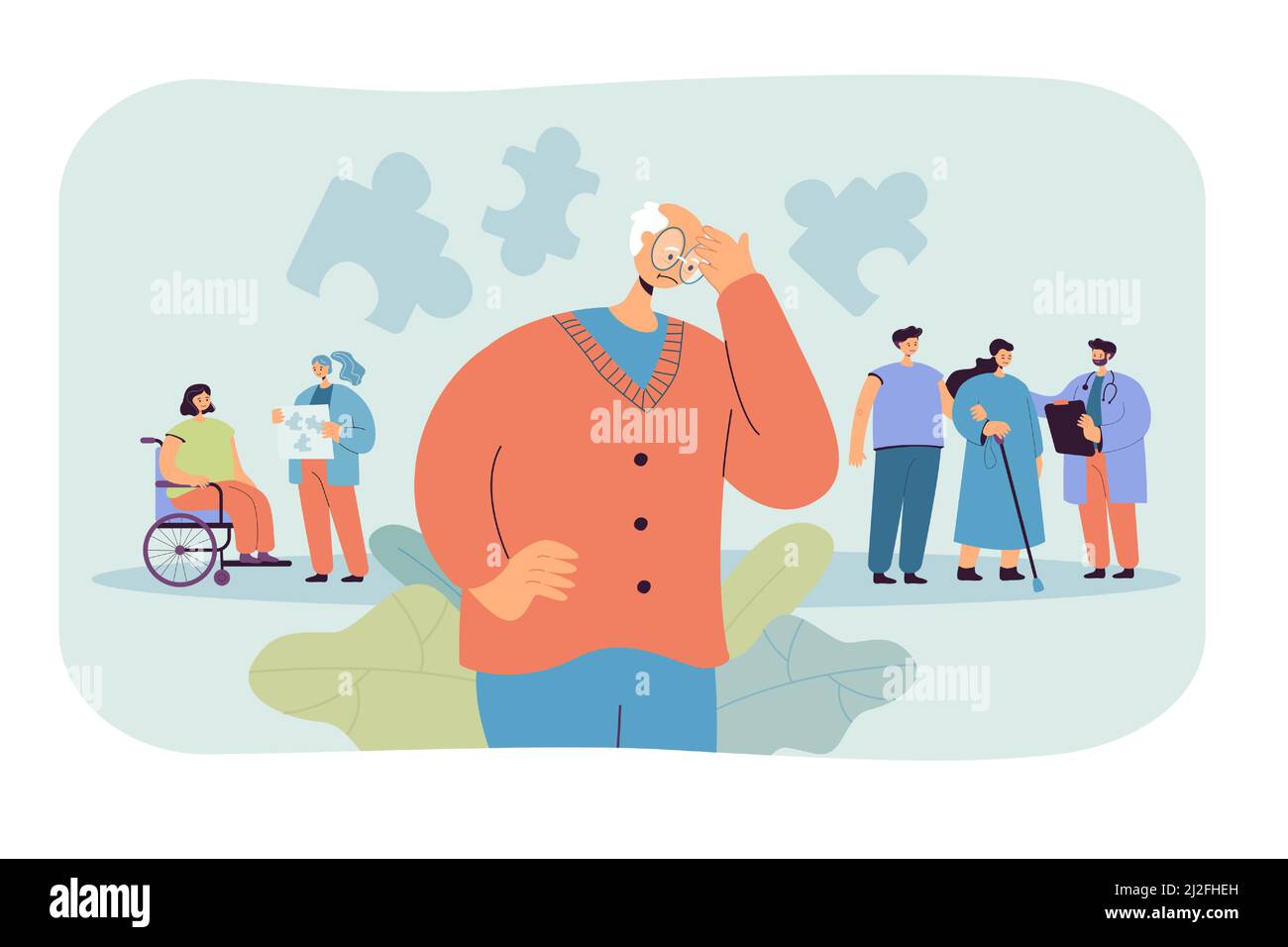 Patients with Alzheimers disease. Confused old man lost in thoughts ...