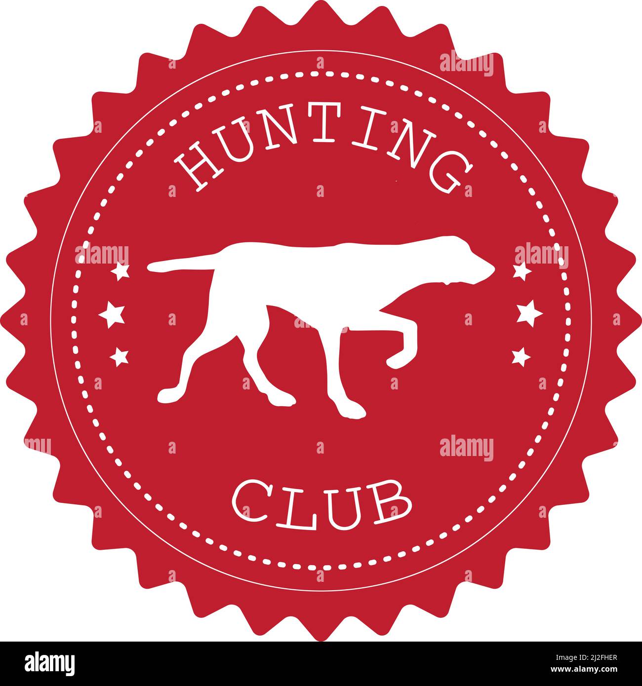 Vector flat retro round red logo with hunting dog silhouette isolated ...
