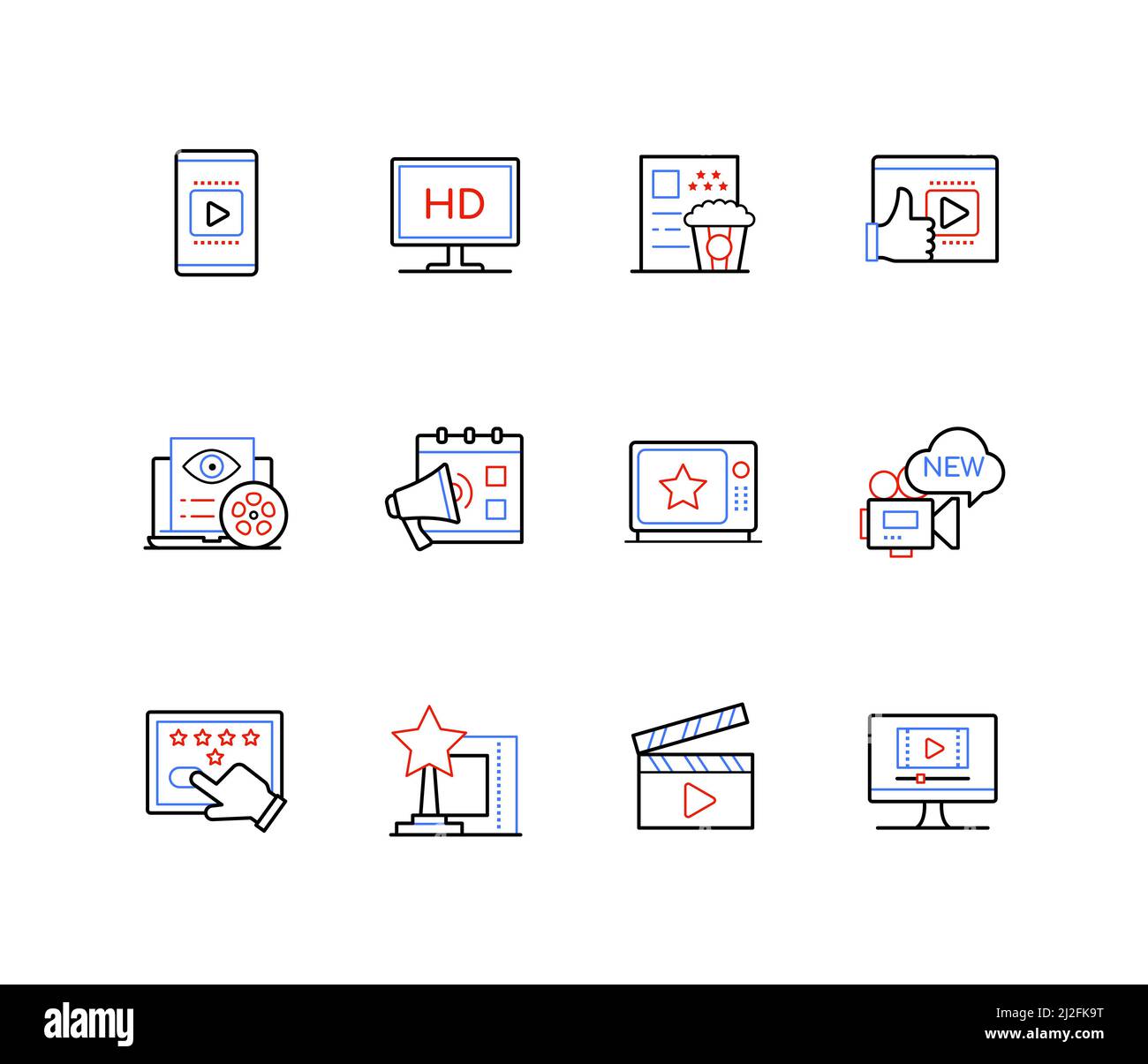 Film industry and movie rating - line design style icons Stock Vector ...