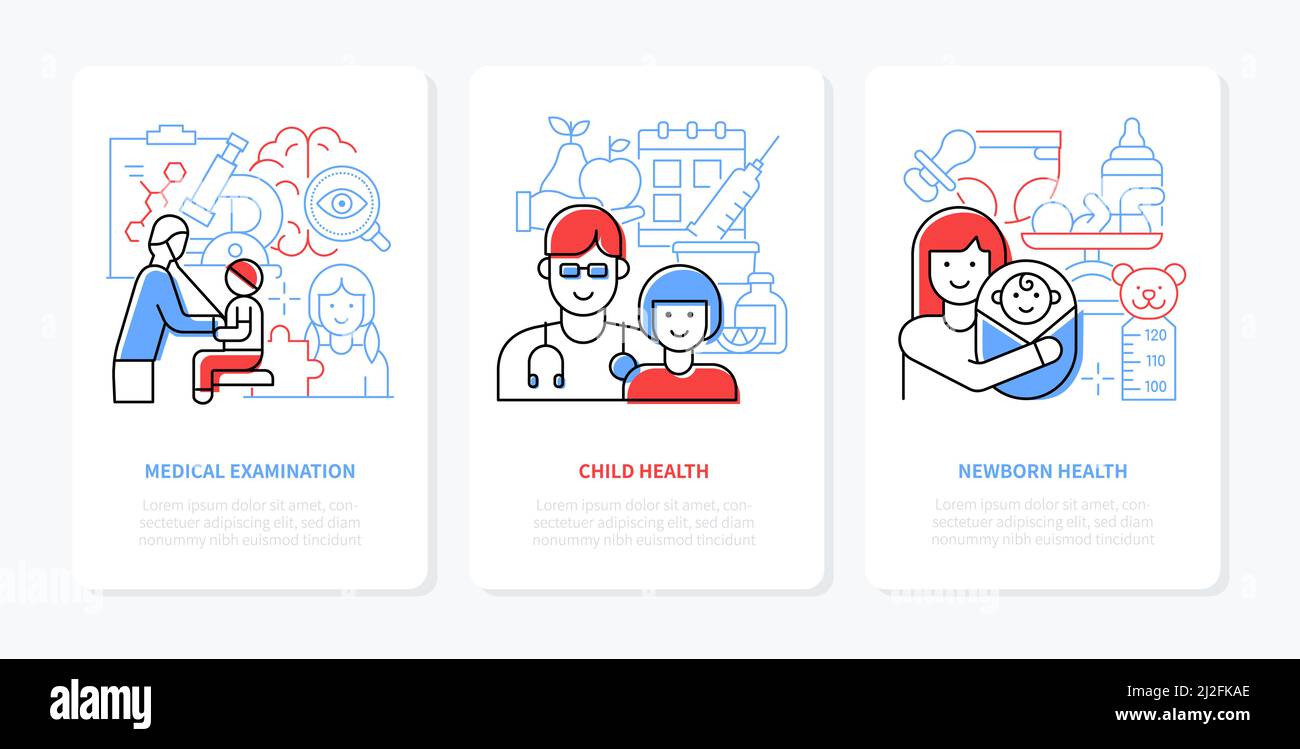 Caring for children - line design style banners set Stock Vector Image ...