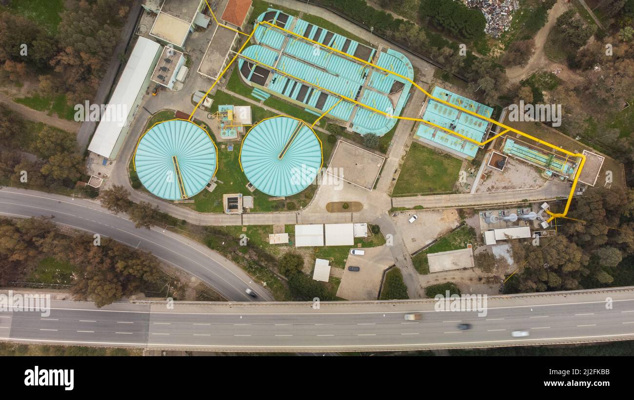 Aerial view wastewater treatment facility hi-res stock photography and ...