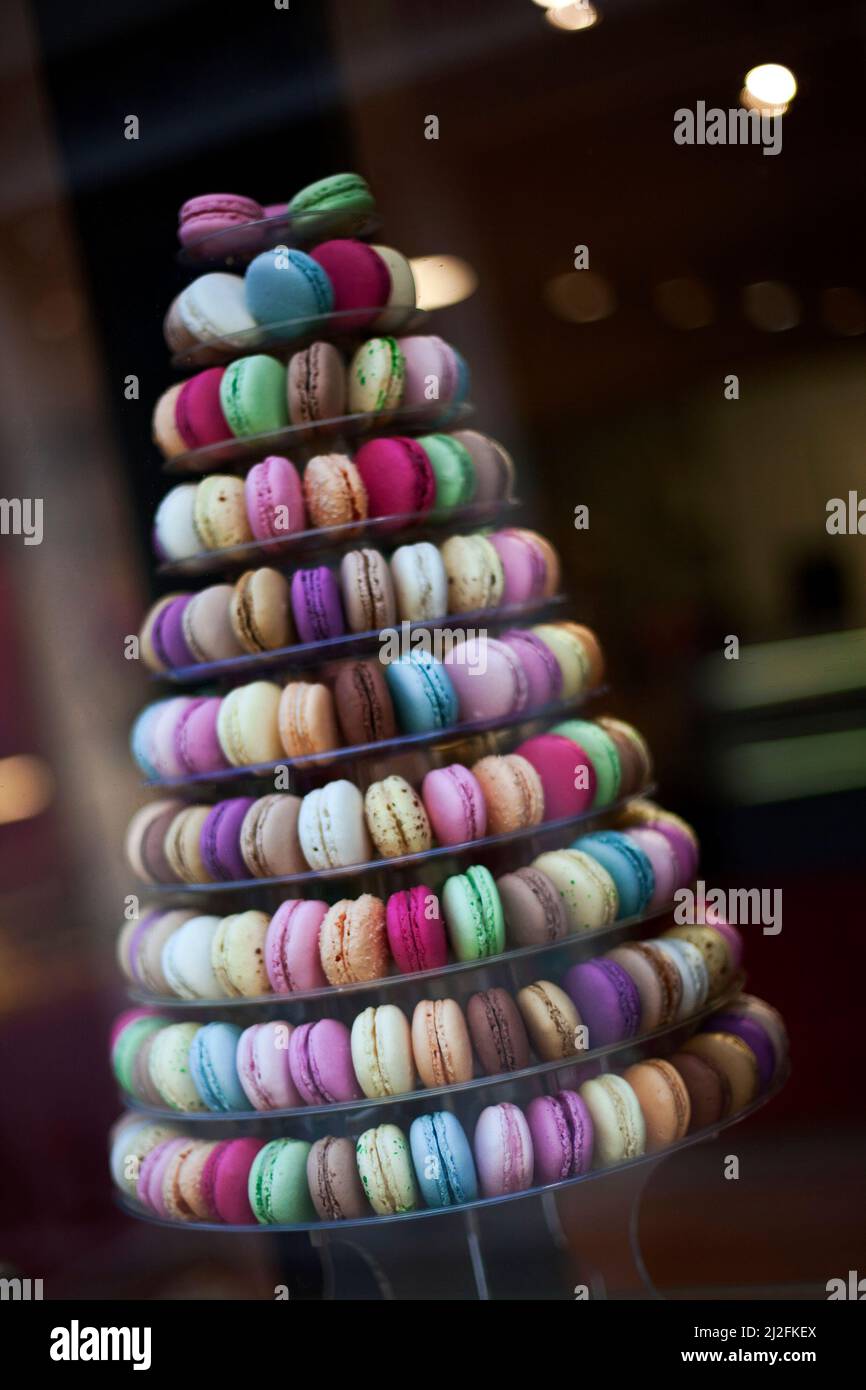 Mountain of macaroons in a French bakery Stock Photo - Alamy
