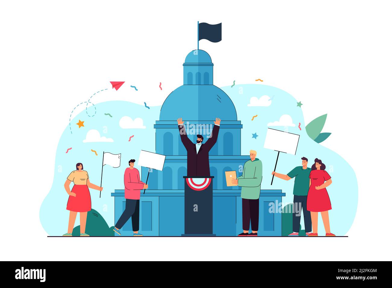 People taking part in political event flat vector illustration ...