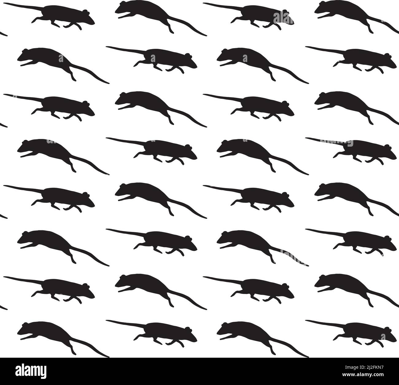 Vector seamless pattern of black rats mice silhouette isolated on white ...
