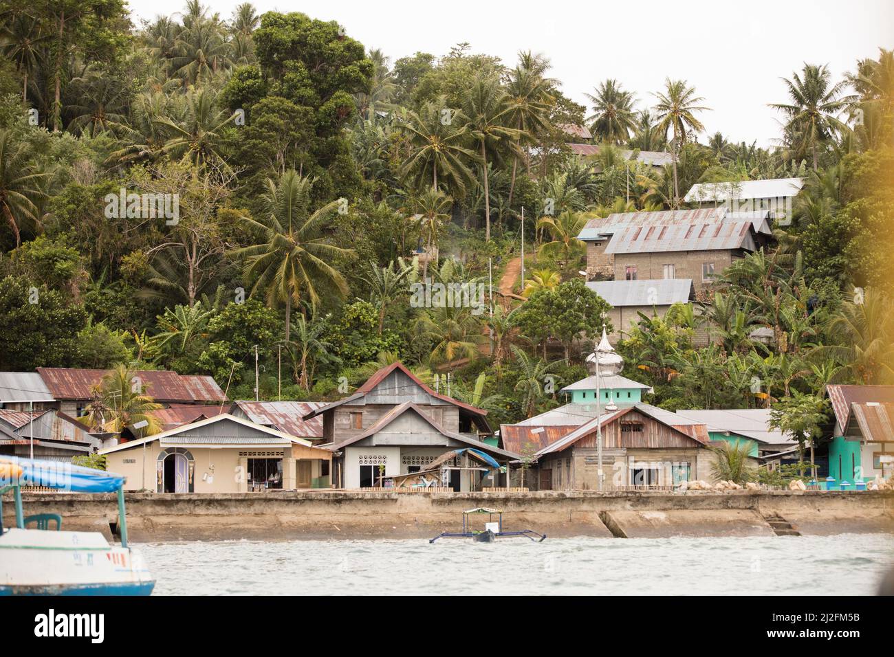 Small coastal fishing village on the island of Karampuang off the coast ...