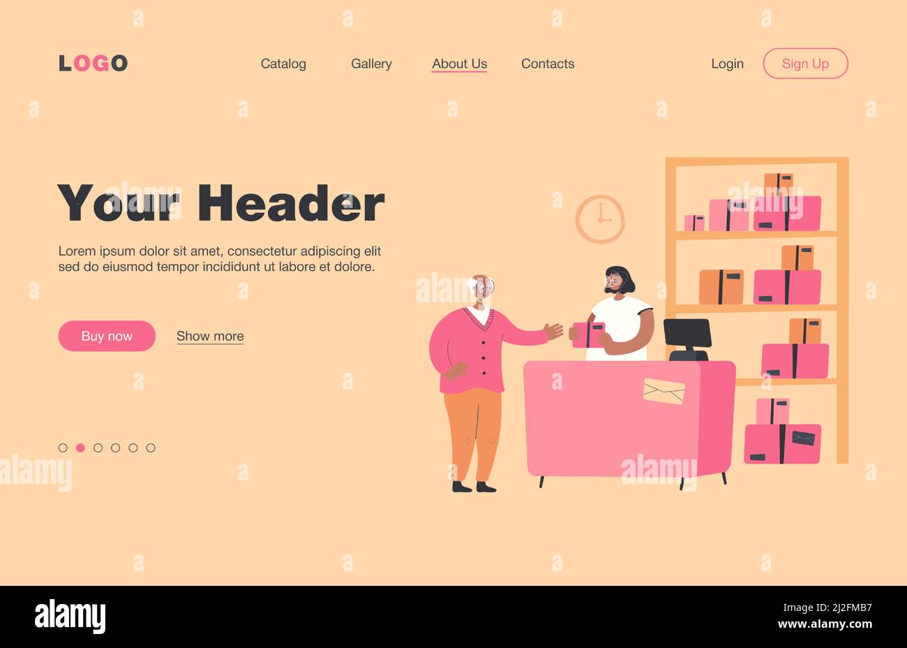 Post office worker giving package to customer. Senior man receiving ...