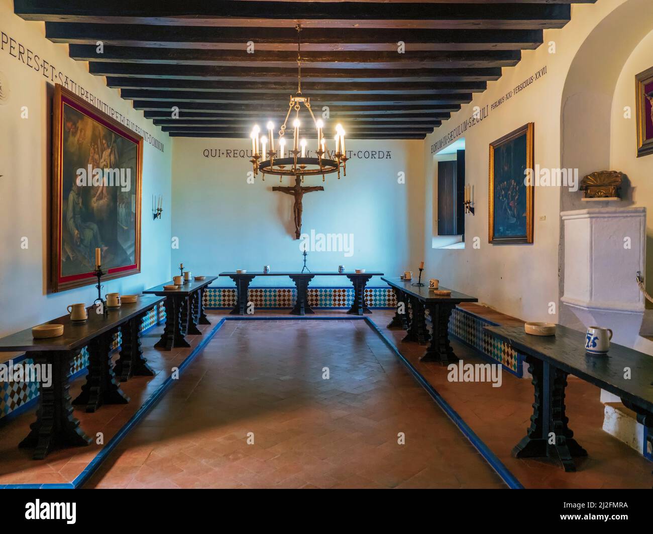 Cloister in the Mudejar architectural style of the Monastery of Santa ...