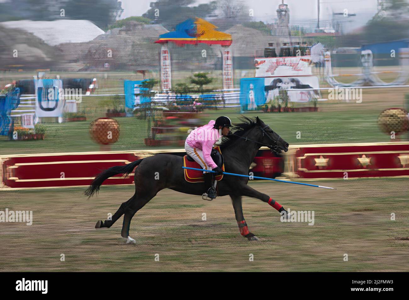 A Nepalese soldier performs horse riding skills during the "Ghodejatra ...