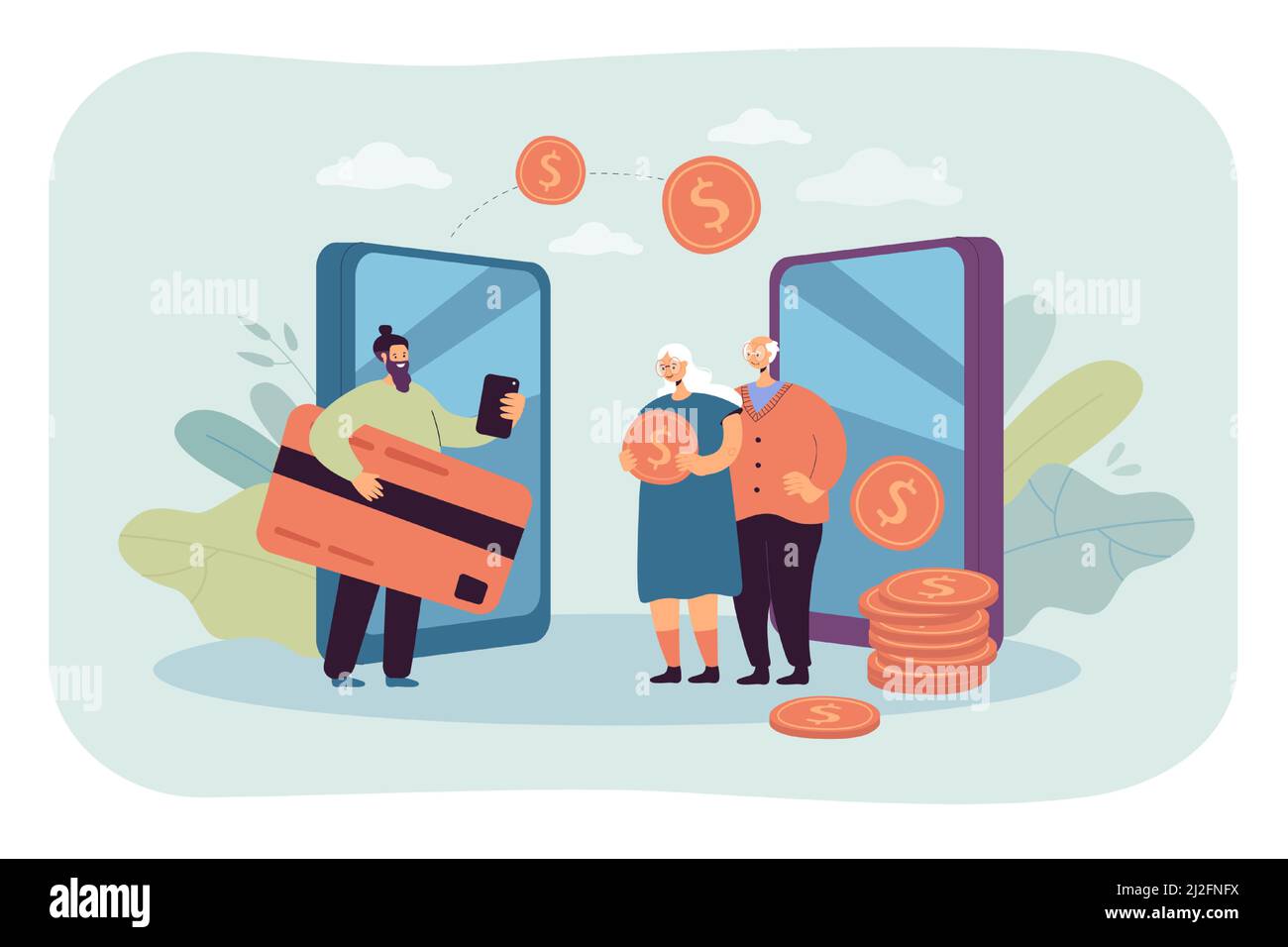 Remittance and money transfer between relatives. Flat vector ...