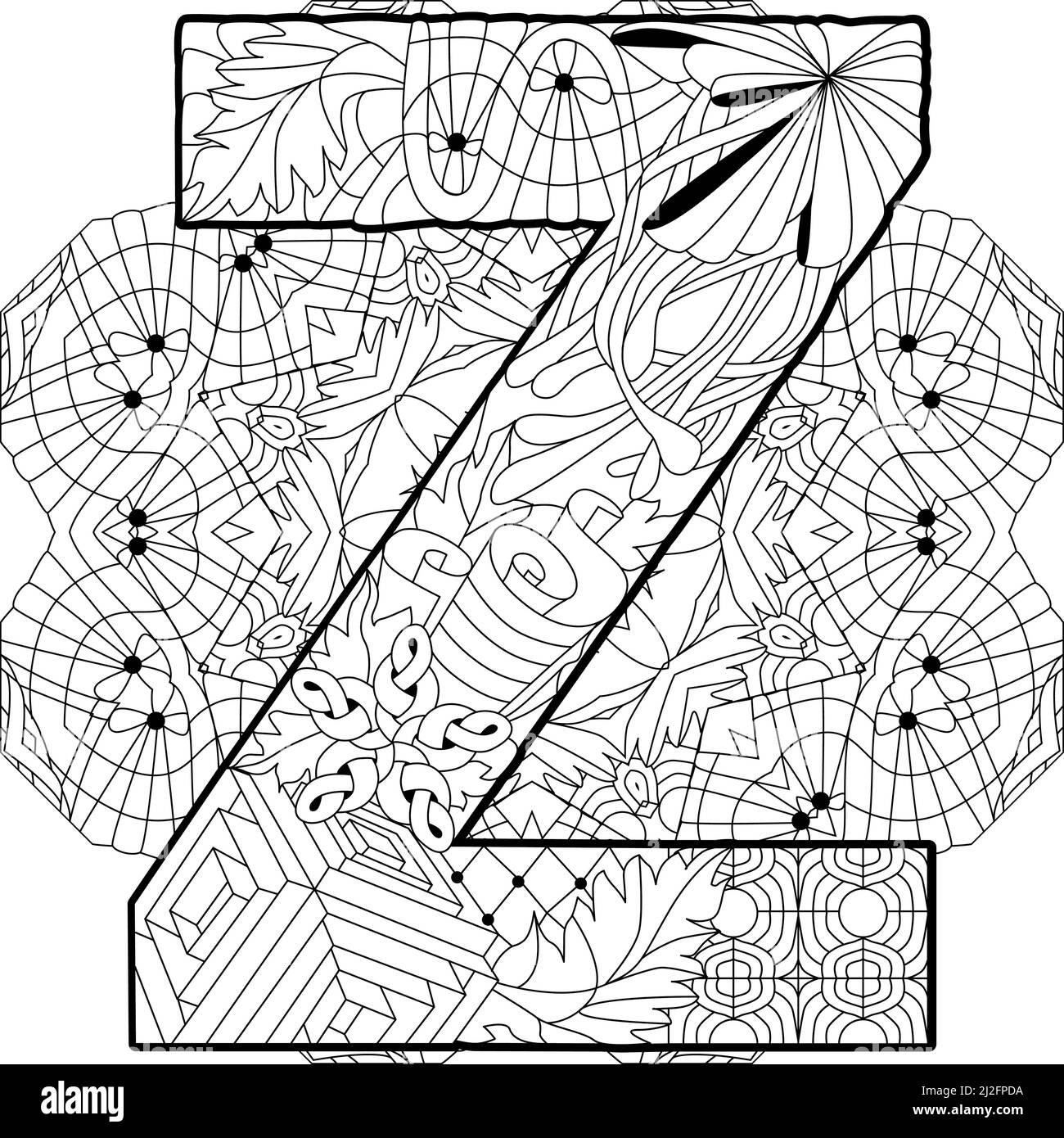 Zentangle stylized alphabet - letter Z on mandala for coloring. Vector ...