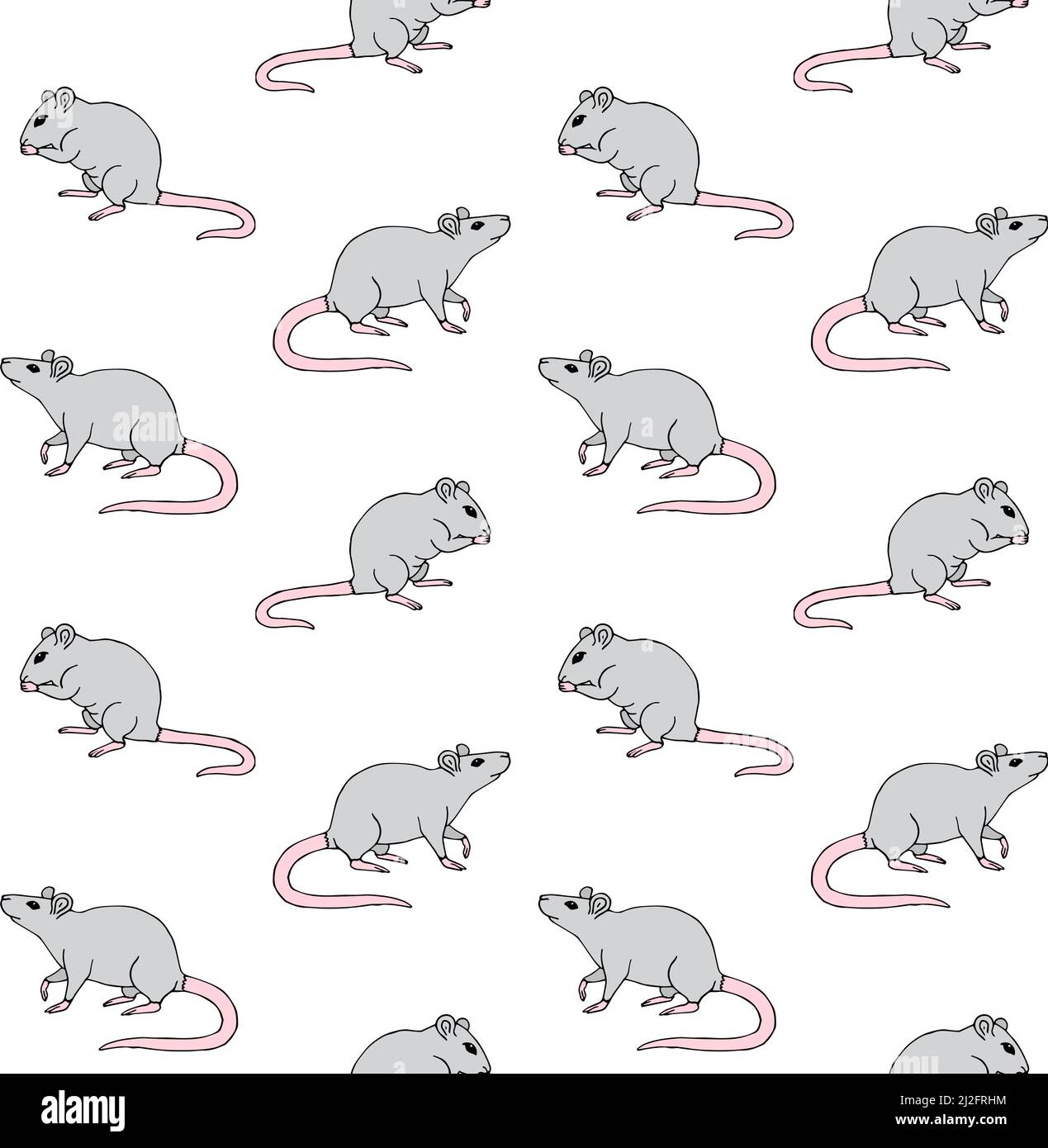 Vector seamless pattern of hand drawn doodle sketch gray rats mice ...