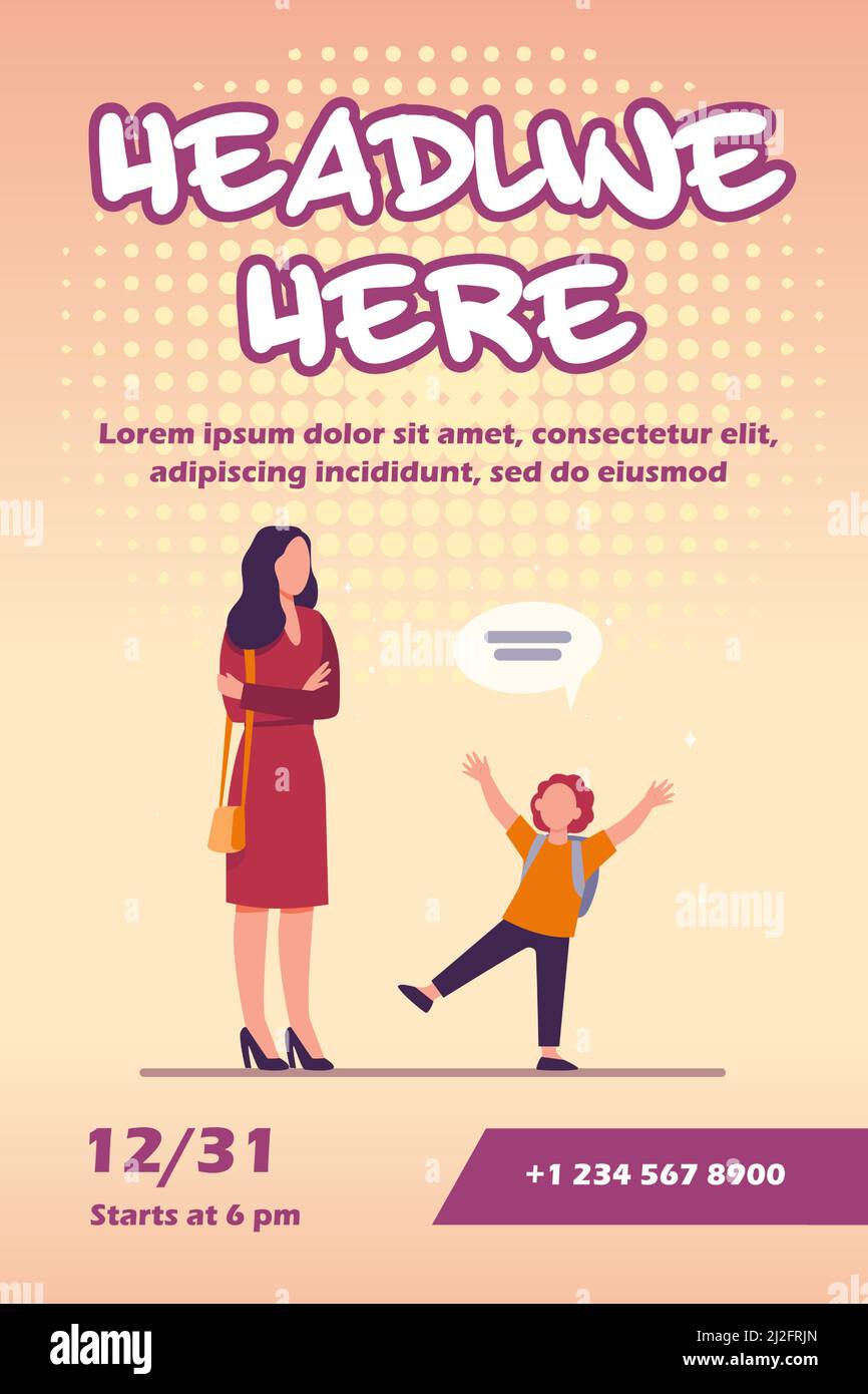 Mom with folded hands listening kid. Child, speech bubble, conversation ...