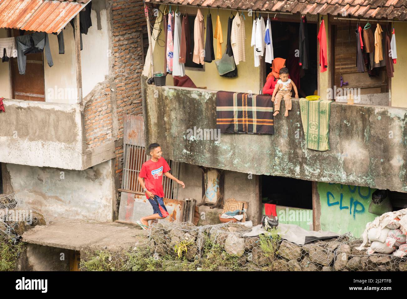 Crowded colorful slum dwellings in Yogyakarta (Jogjakarta), Indonesia’s ...
