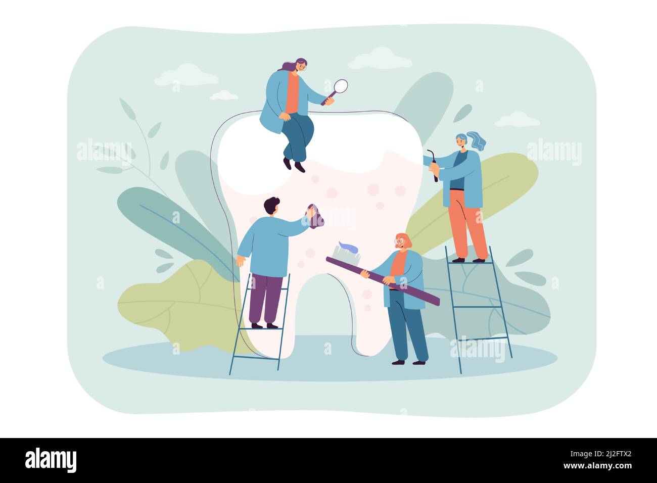 Tiny dentists taking care about huge tooth, Small teeth doctors ...