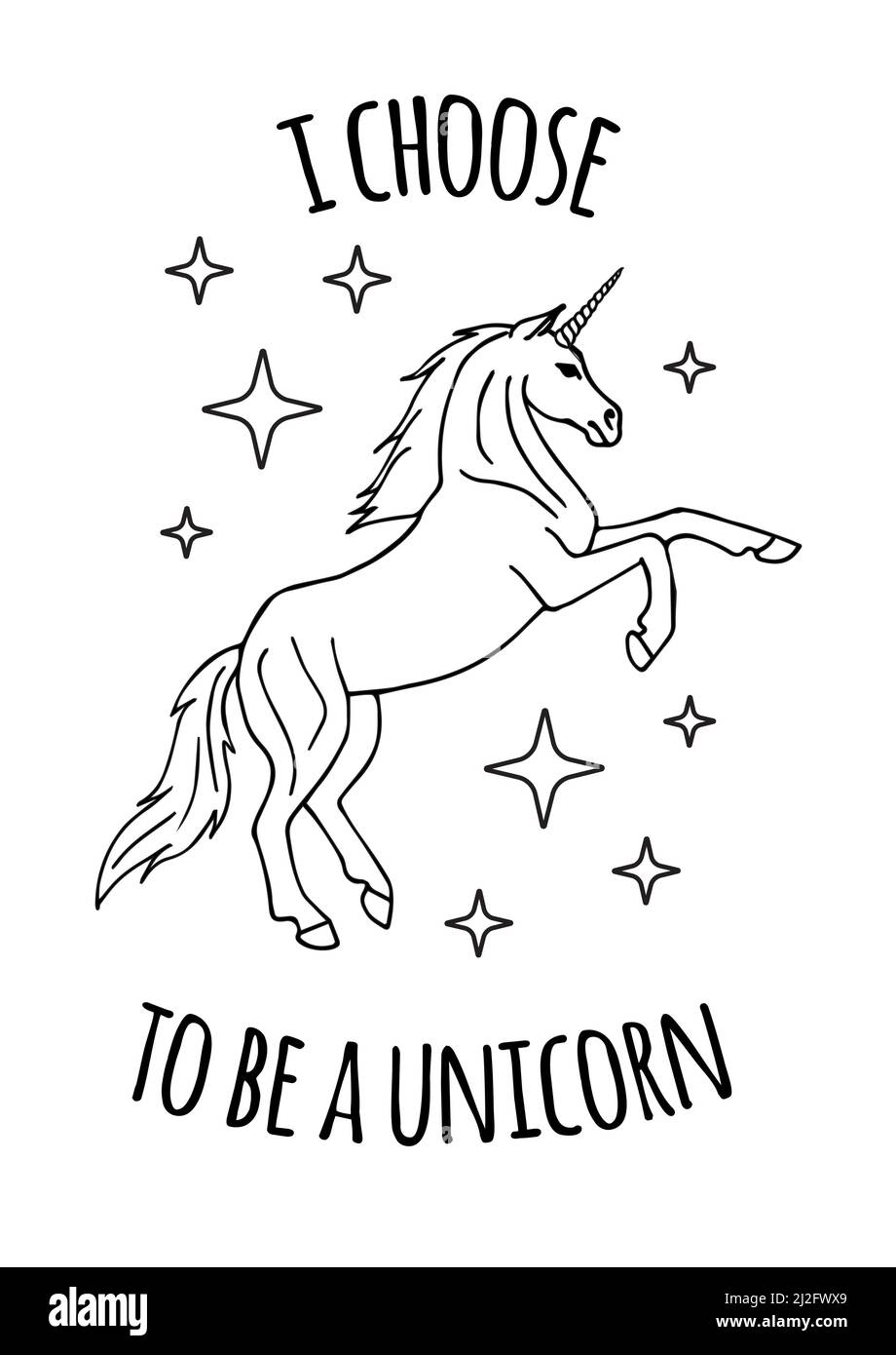 Vector hand drawn unicorn with quote card isolated on white background ...
