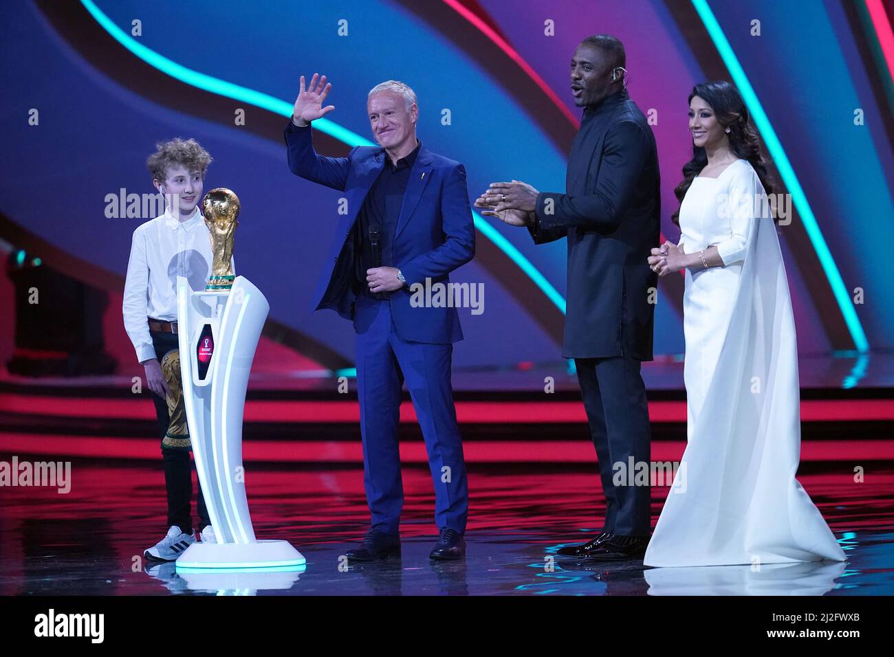 Hosts Idris Elba and Reshmin Chowdhury with France coach Didier ...