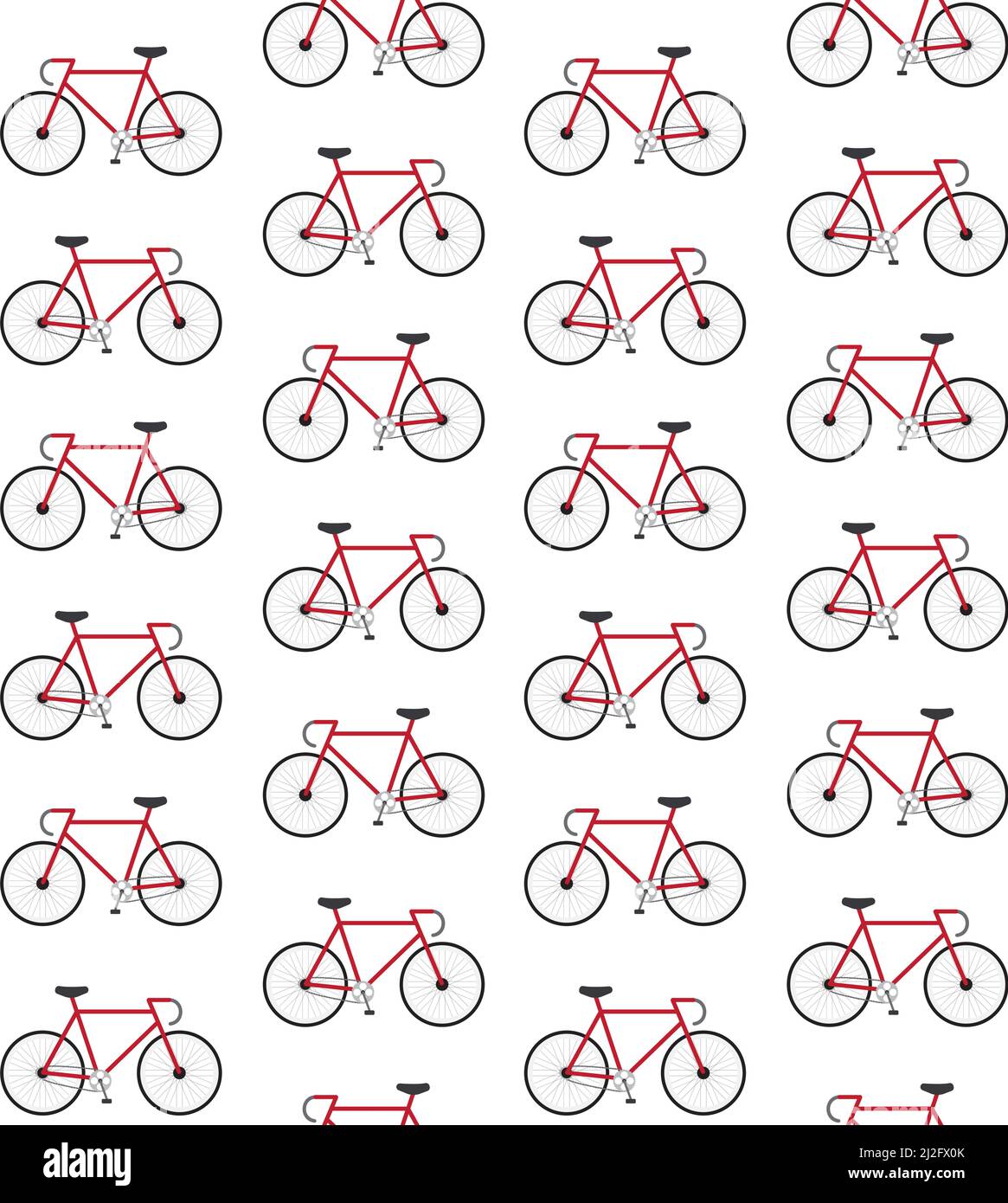 Vector seamless pattern of flat cartoon red bicycle isolated on white ...