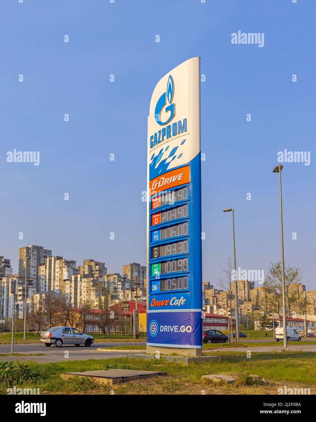 Belgrade, Serbia - March 29, 2022: Totem Prices at Gazprom Neft Petrol ...