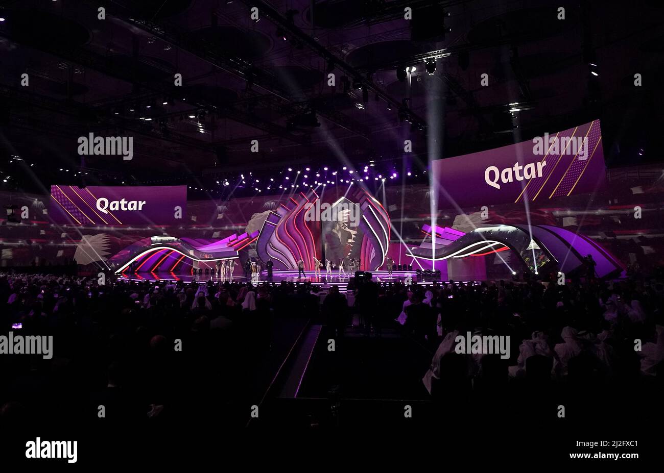 General view of performers on stage during the FIFA World Cup Qatar ...