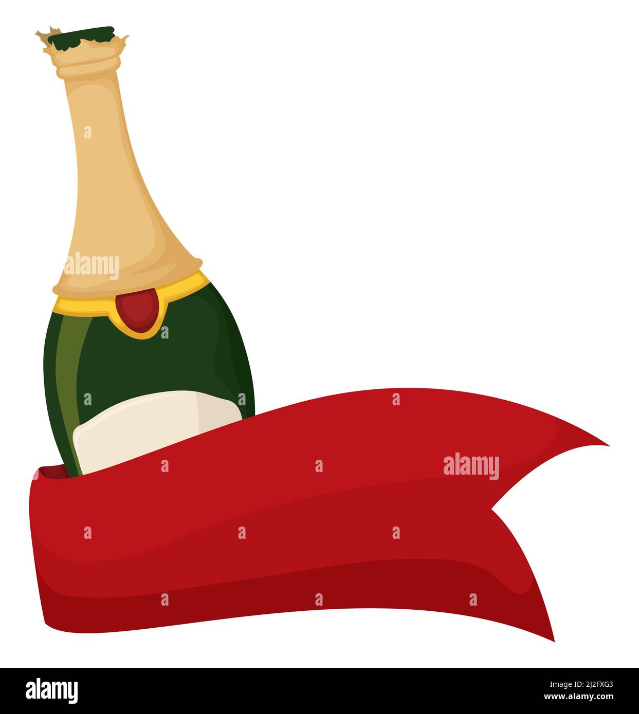 Template design with view of a champagne bottle decorated with a red ...