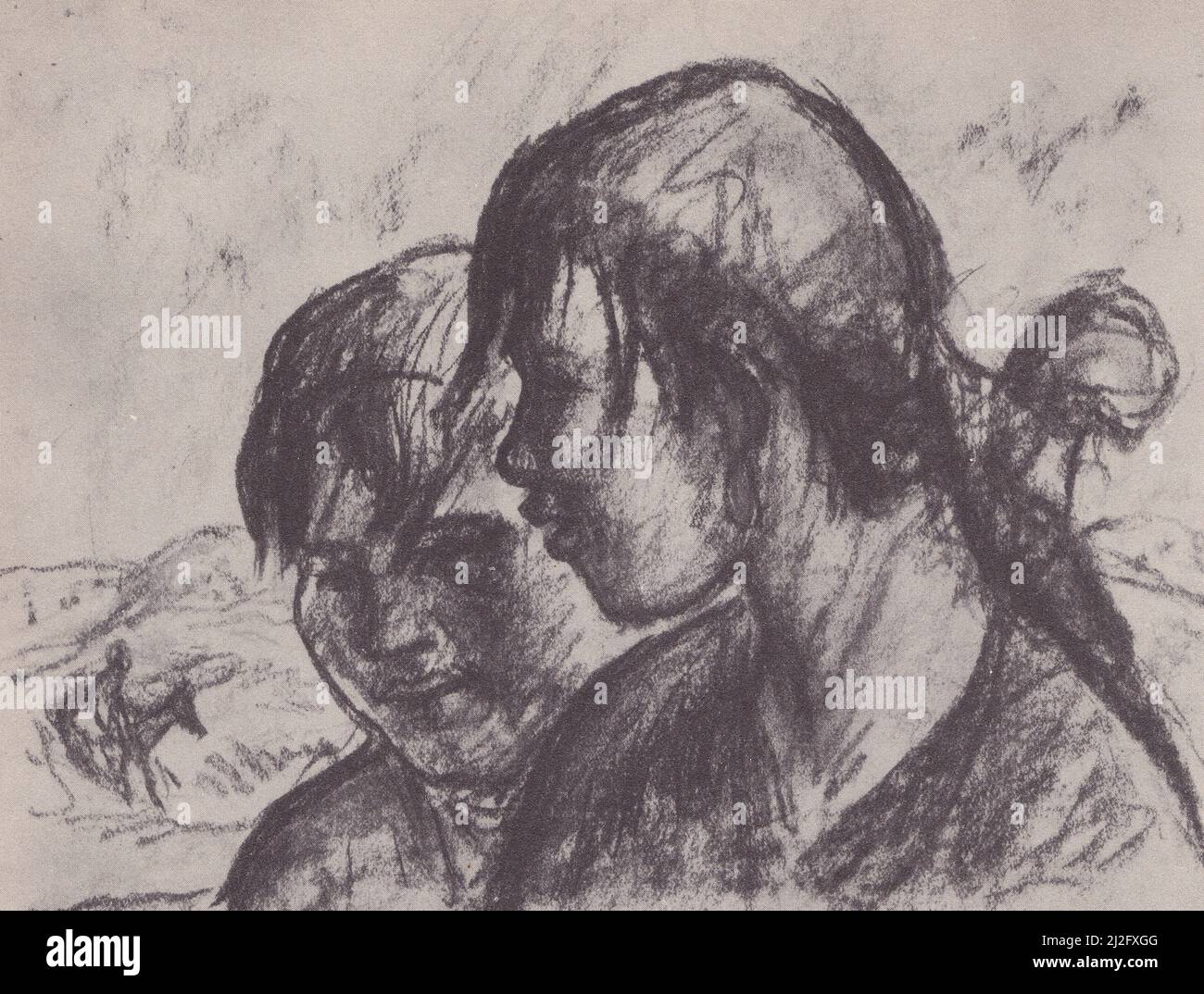 Indian Girls, chalk drawing by Mahonri Young Stock Photo - Alamy