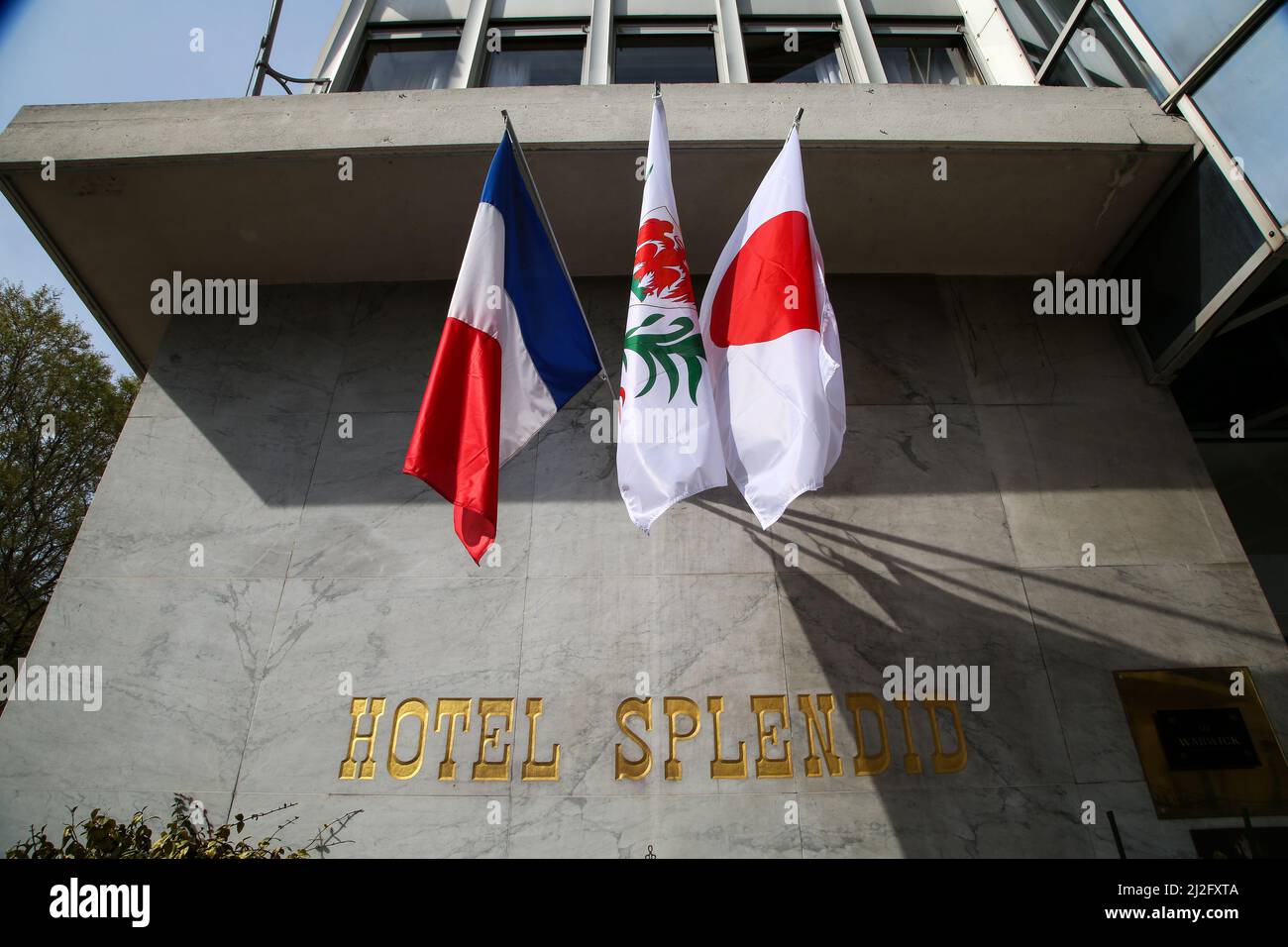 Flags outside 4-star Splendid Hotel & Spa in the city centre of Nice ...