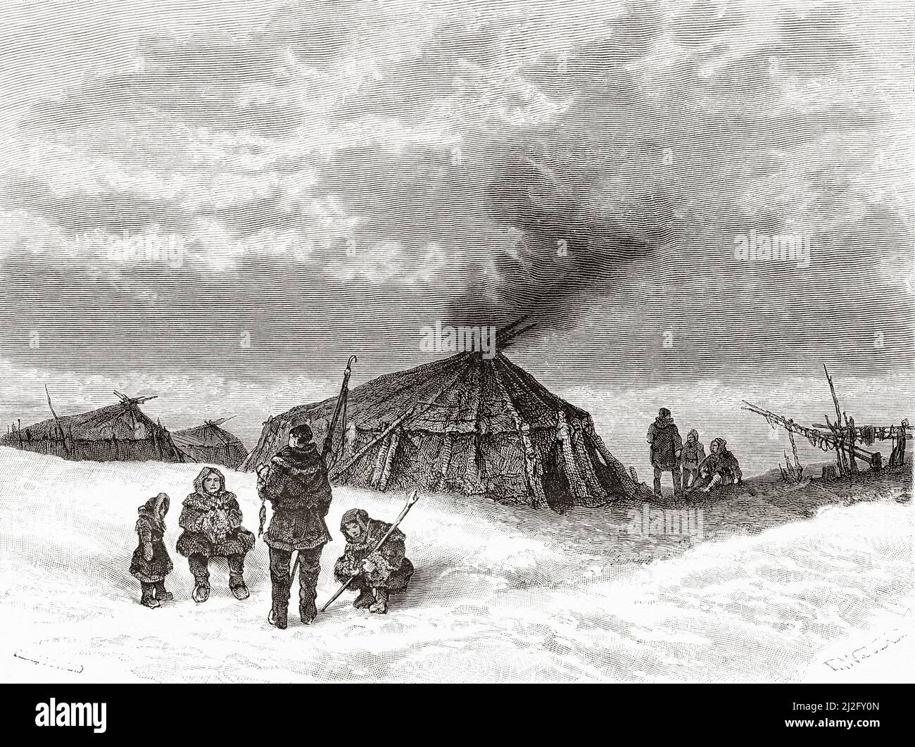 Chukchi people in their tent. Arctic, Russia. The Voyage of La Vega ...