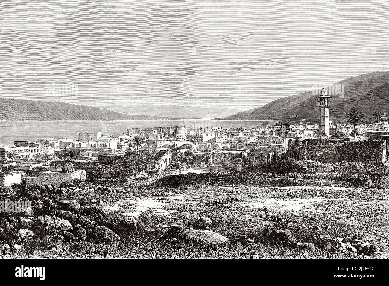 Landscape panoramic view village of Tiberais, Lake of Tiberias, Sea of ...
