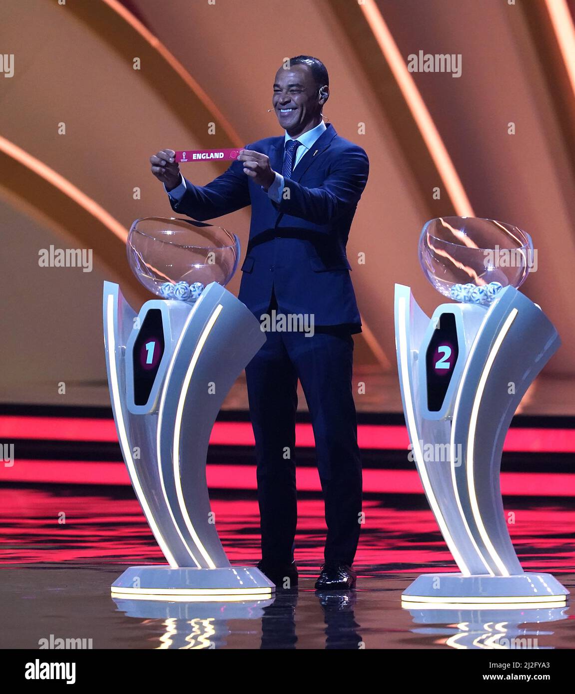 Cafu holds up England after drawing them out of Pot 1 during the FIFA ...