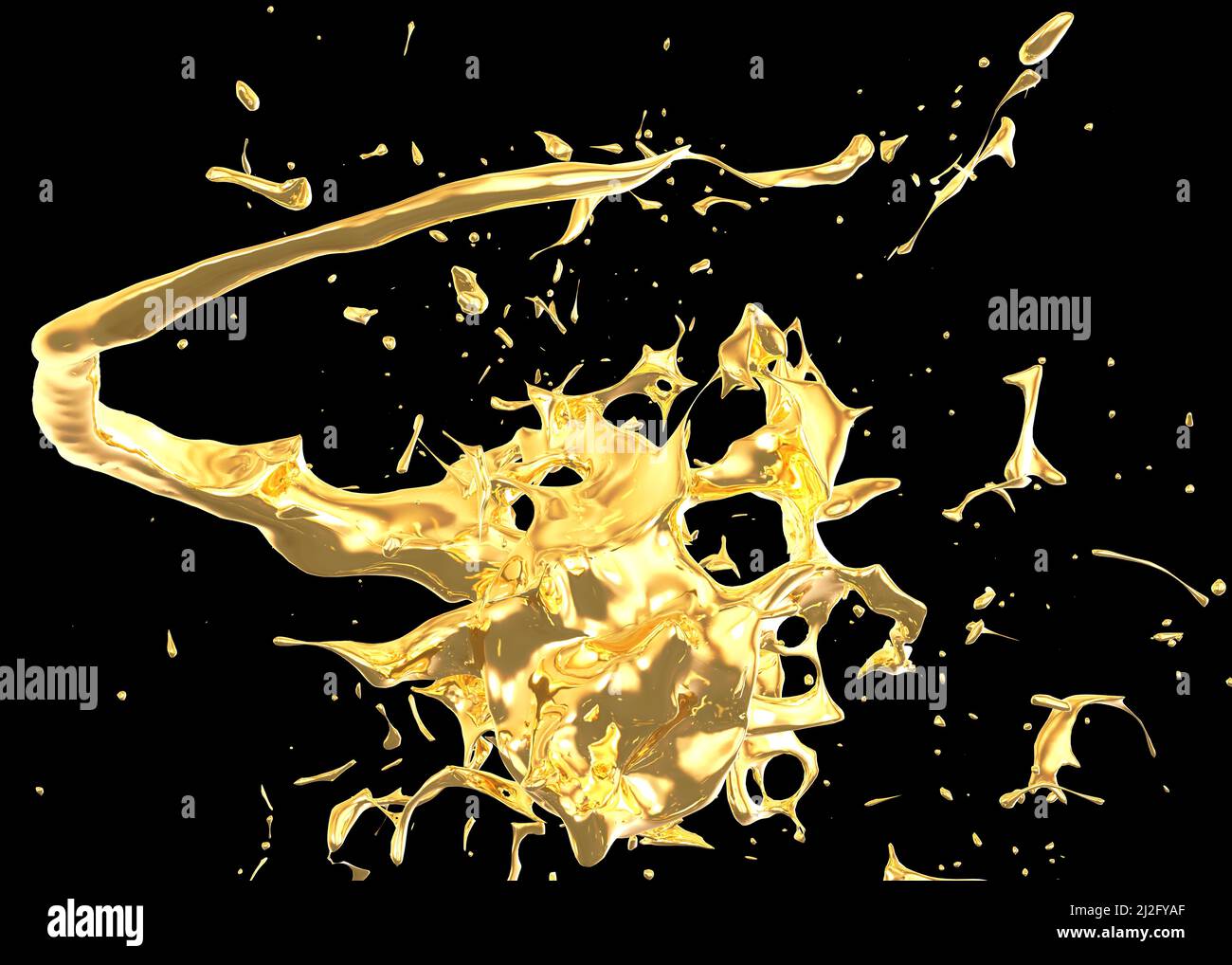 Digitally rendered abstract splash of gold, 3D Illustration Stock Photo ...