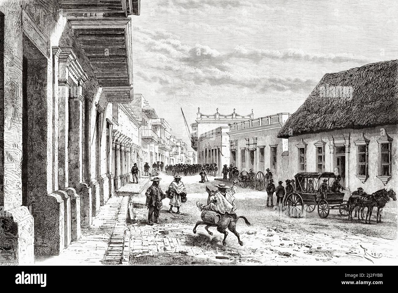 Daily life on a street in the city of Barranquilla located on the ...