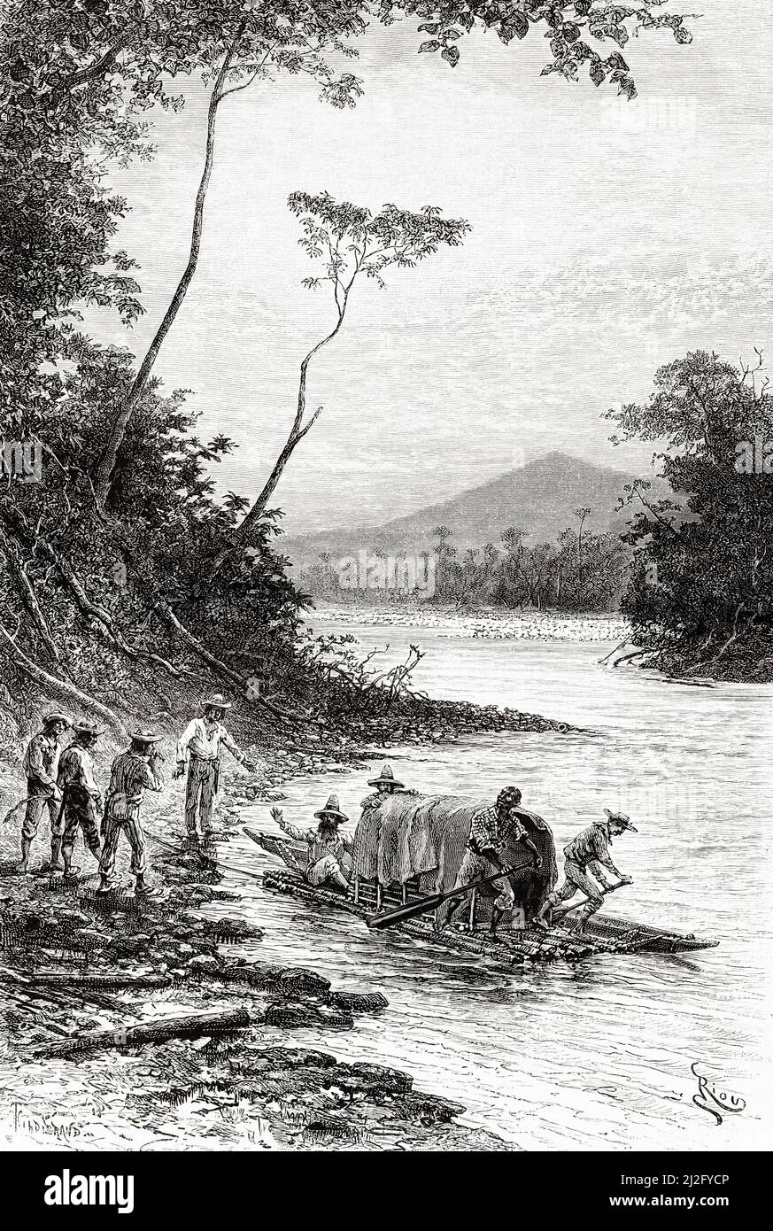 Departure of the raft of the expedition by the Guaviare river, Colombia ...