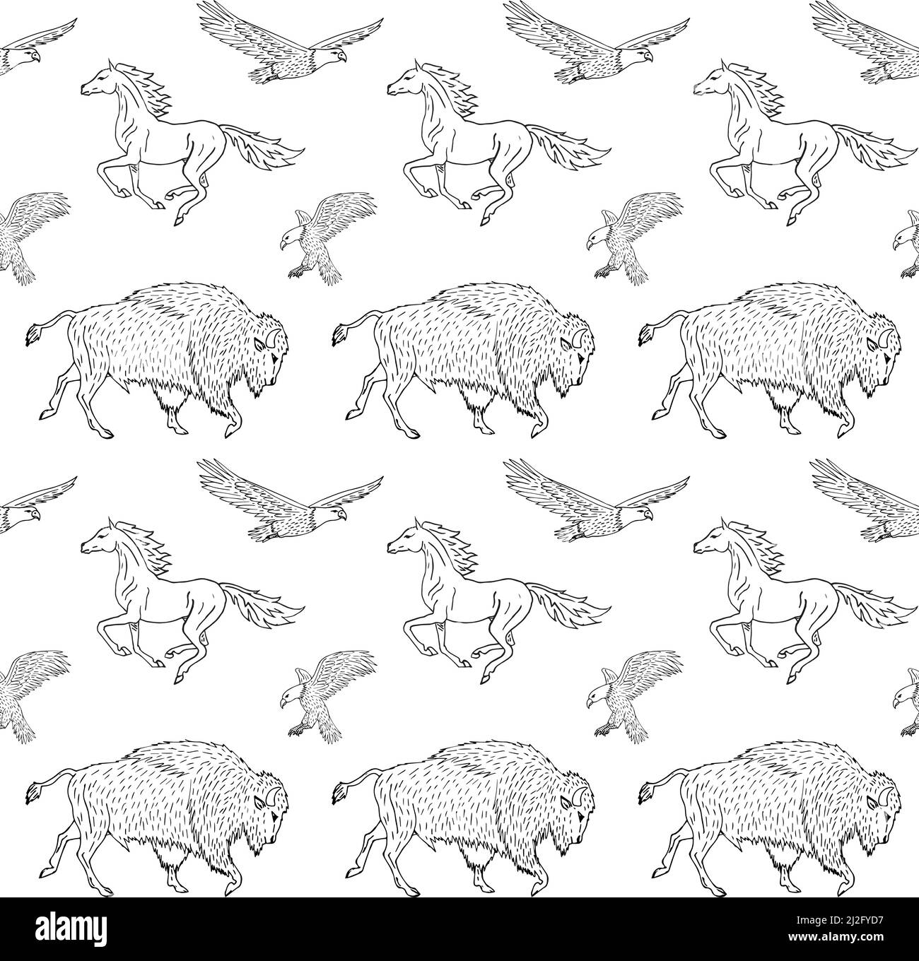Vector seamless pattern of hand drawn sketch American wild animals ...