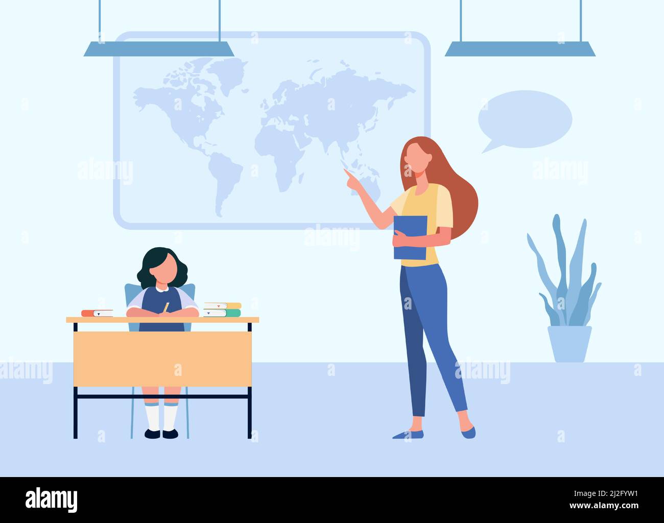 School teacher explaining geography lesson to pupil. Tutor showing ...