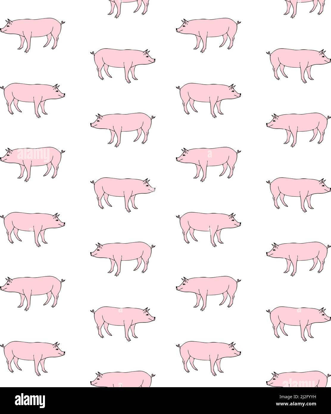 Vector seamless pattern of hand drawn sketch pink pig isolated on white ...