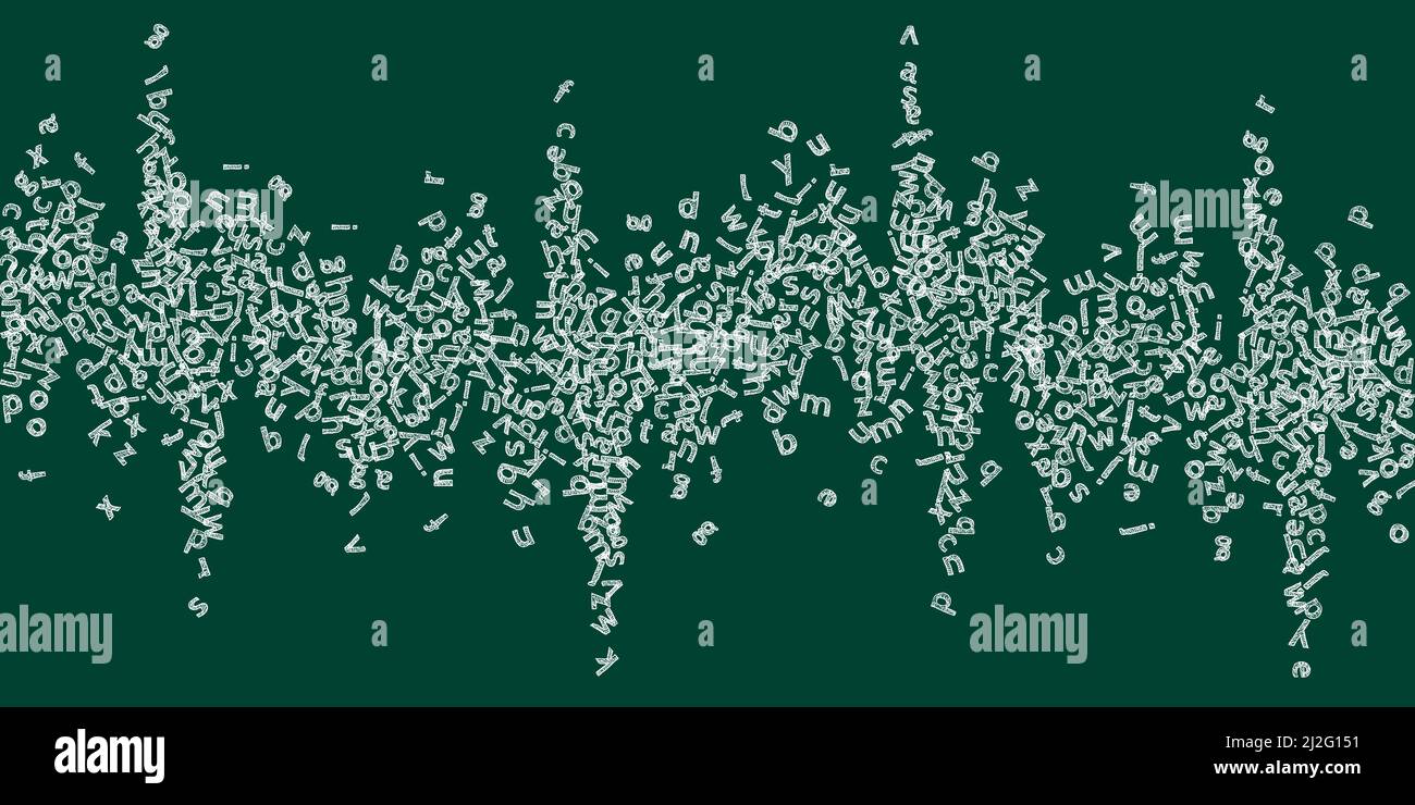 Falling letters of English language. Childish chalk flying words of ...