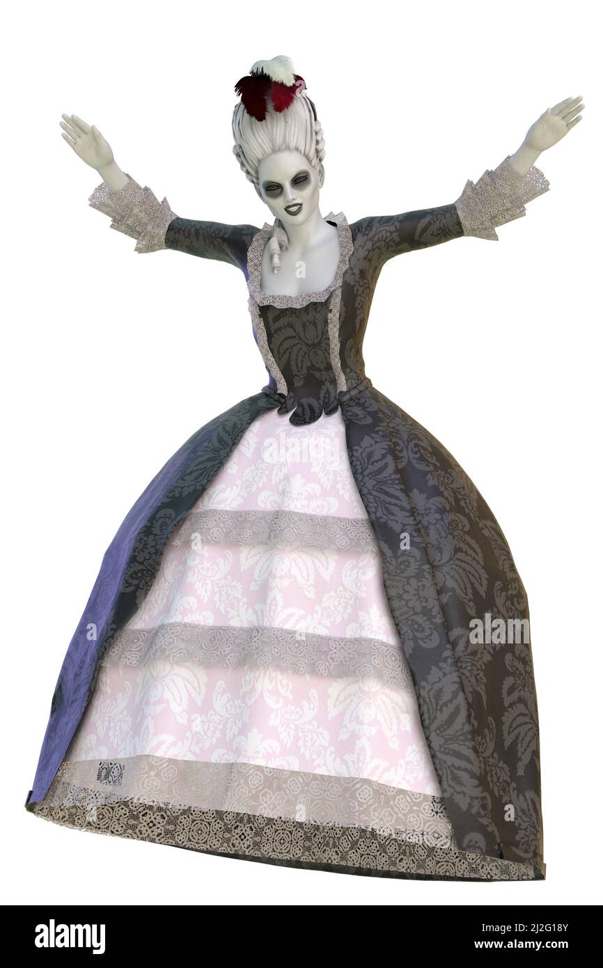 Spooky woman in black and pink ball dress, retro wig, a ghost lady, 3D ...