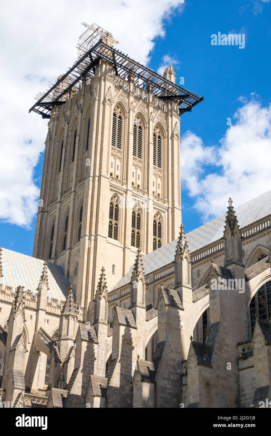 Washington, DC, USA - April 21, 2019: National Cathedral. Repair after ...