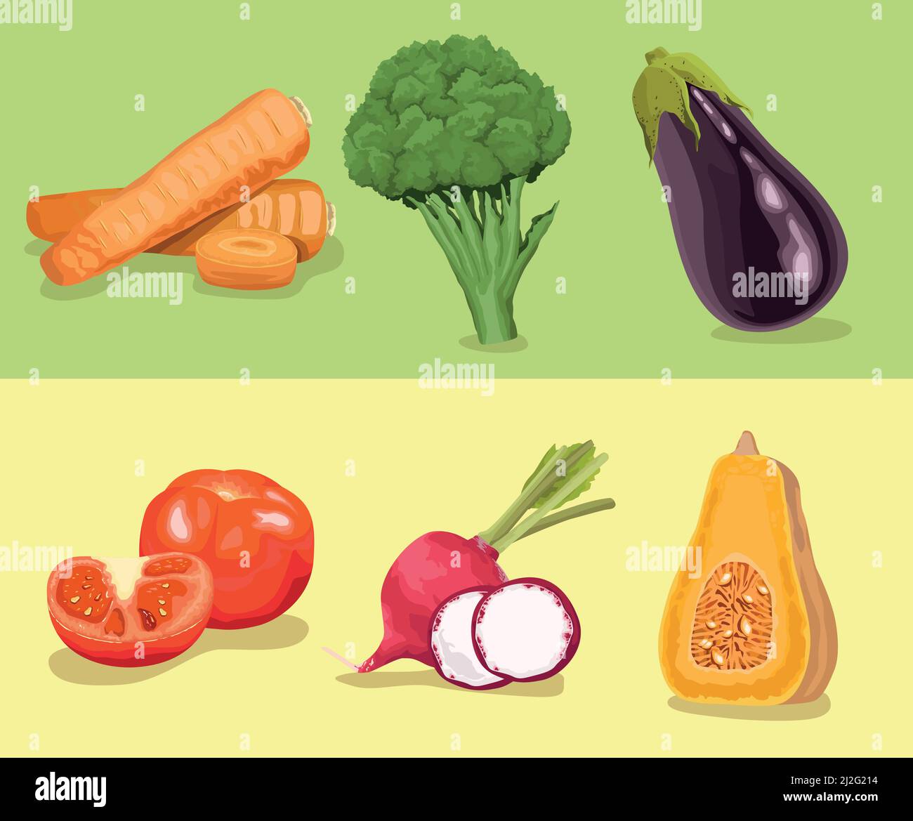 six vegetables healthy food icons Stock Vector Image & Art - Alamy