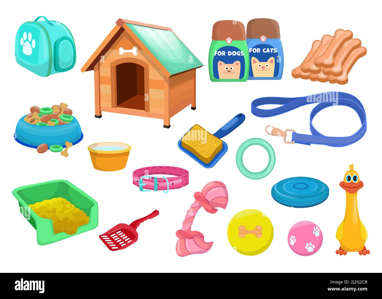 Trendy various accessories for cats and dogs flat set for web design ...
