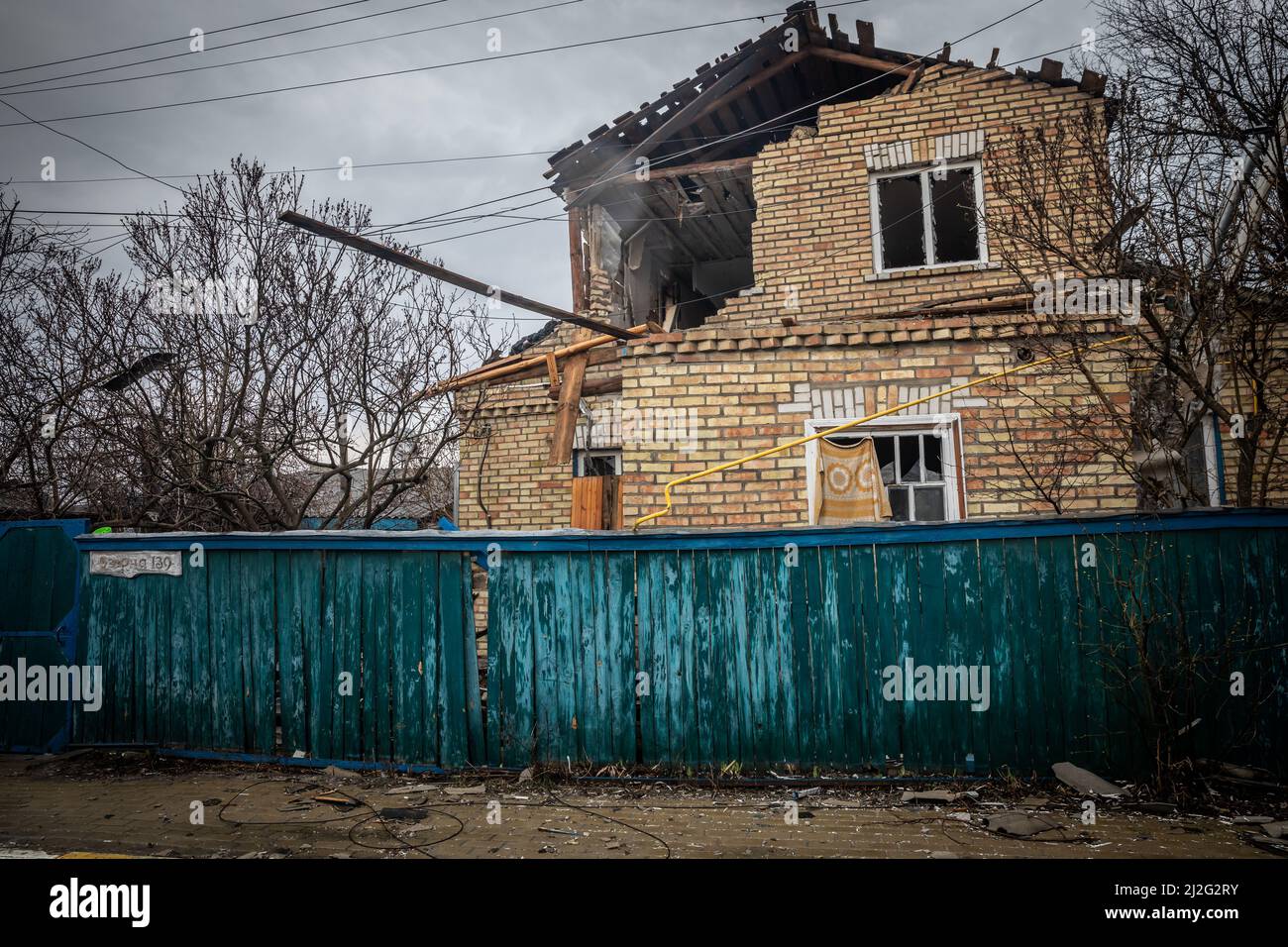 One of many buildings destroyed by bombing in Irpin, pictured 29.03. ...