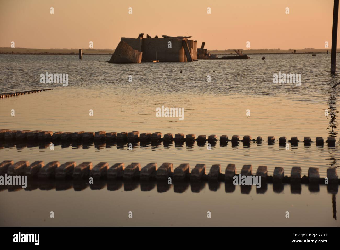 A view of the ruins on the lake in Villa Epecuen, Buenos Aires Province ...